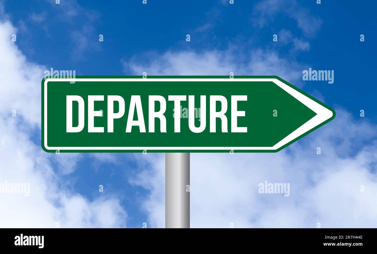 Departure road sign on blue sky background Stock Photo - Alamy