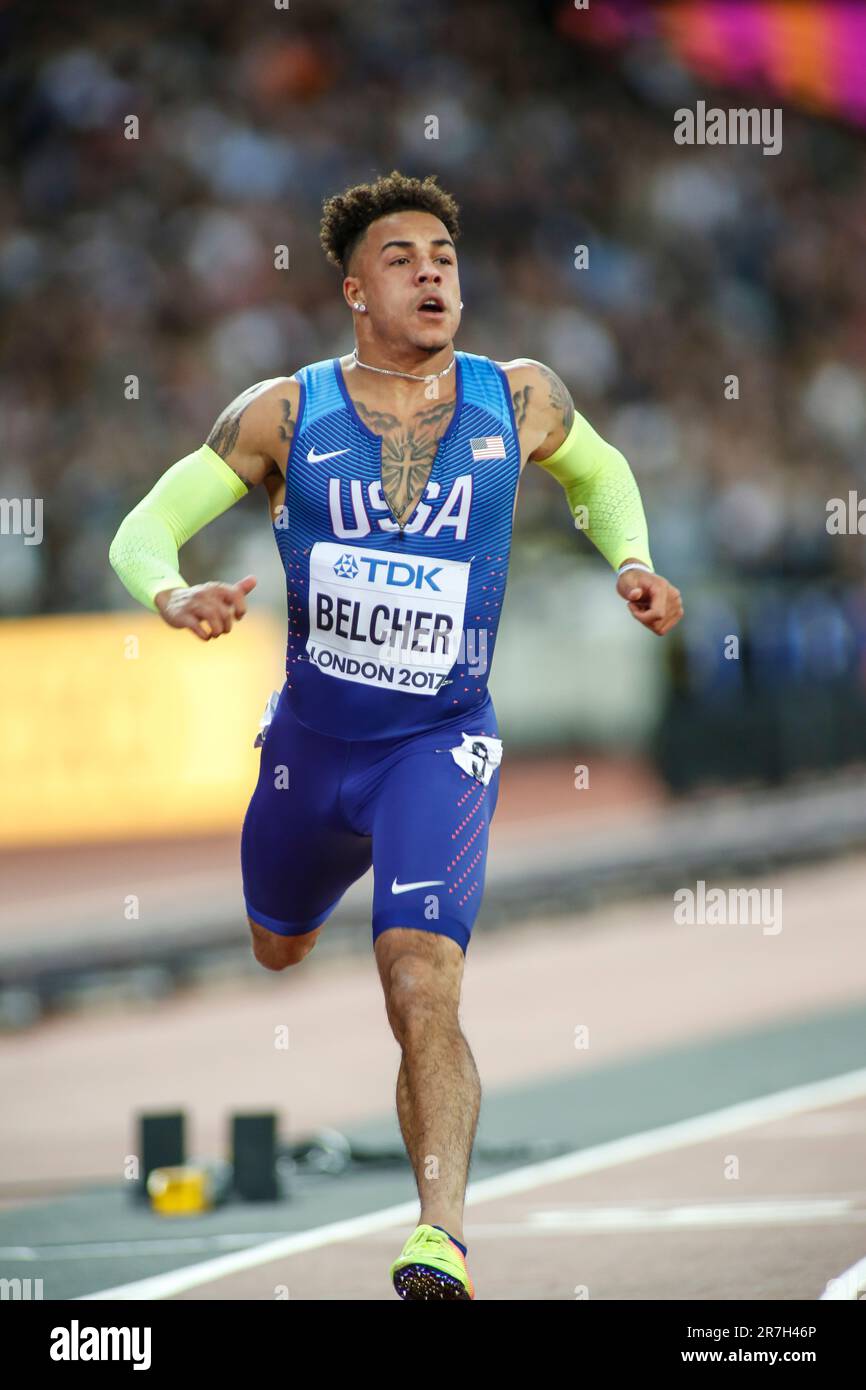 Christopher Belcher participating in the 100m heats round at the World ...