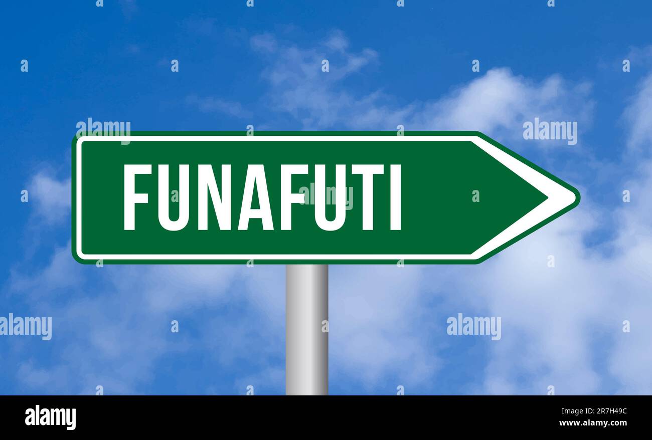 Funafuti road sign on blue sky background Stock Photo - Alamy