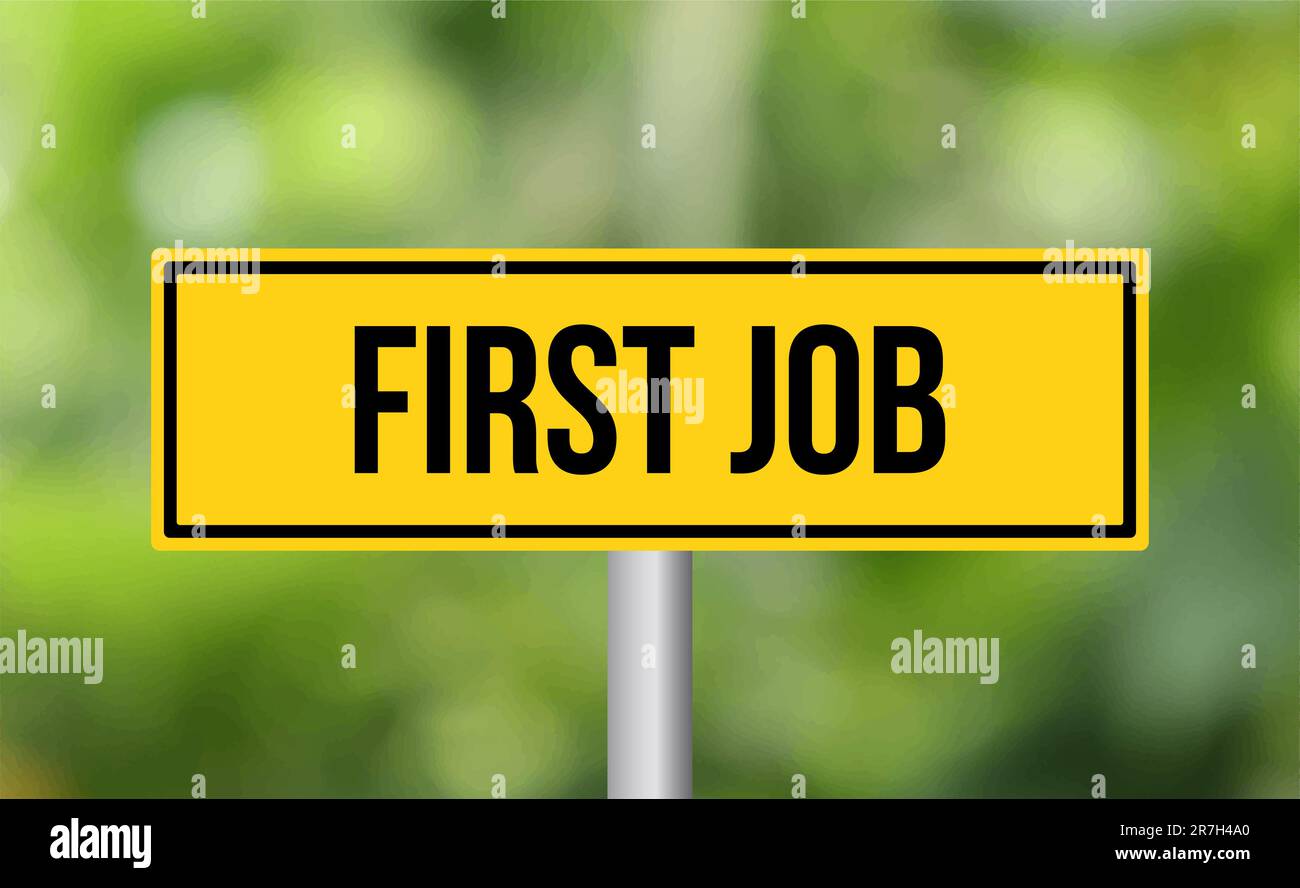 First job road sign on blur background Stock Photo - Alamy