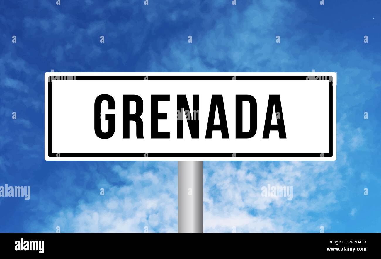 Grenada road sign on blue sky background Stock Photo - Alamy