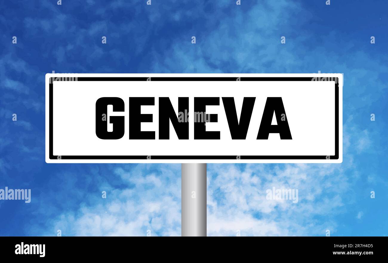 Geneva road sign on sky background Stock Photo - Alamy