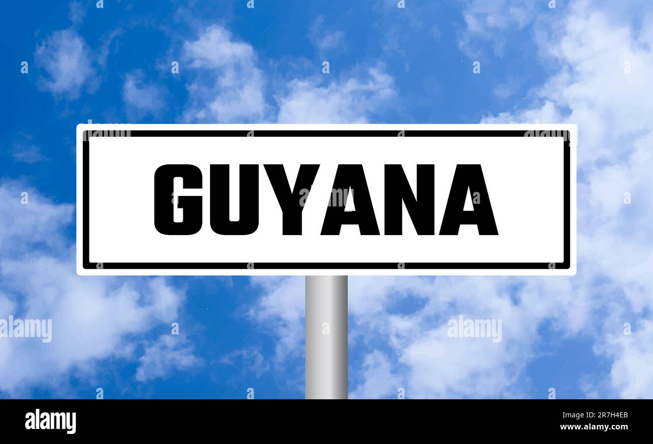 Guyana road sign on sky background Stock Photo - Alamy