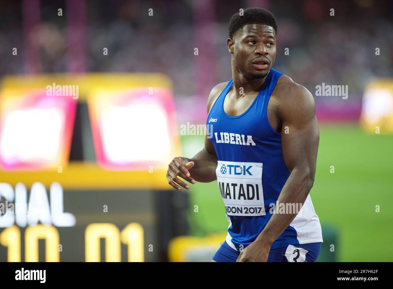 Emmanuel Matadi participating in the 100m preliminary round at the ...