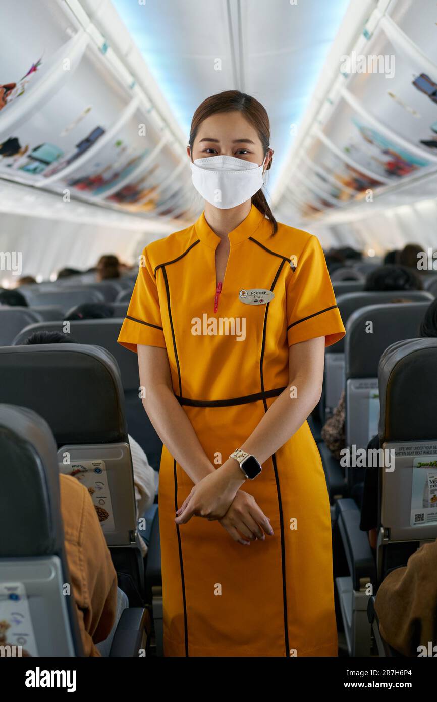 CHIANG MAI, THAILAND - CIRCA APRIL, 2023: Nok Air flight attendant in ...