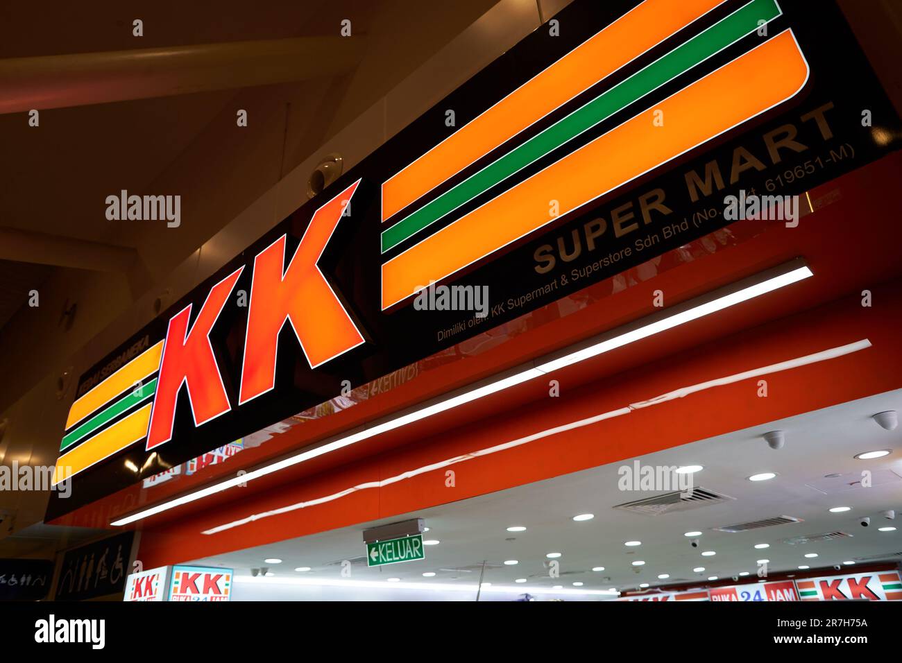 KUALA LUMPUR, MALAYSIA - CIRCA MARCH, 2023: KK Super Mart sign as seen in KLIA2 airport in Kuala ...