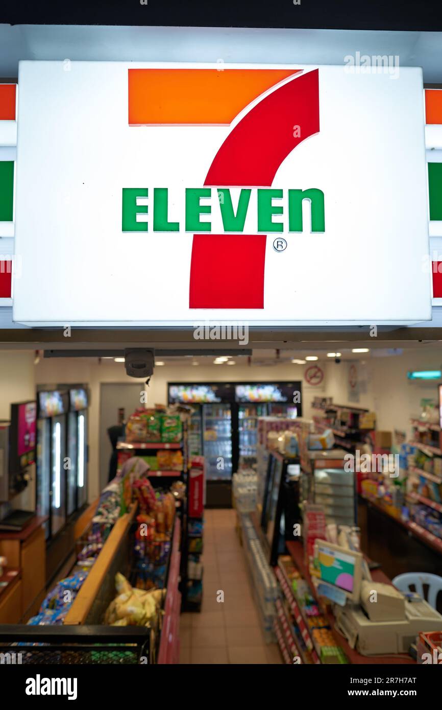 KUALA LUMPUR, MALAYSIA - CIRCA MARCH, 2023: 7-eleven sign over ...