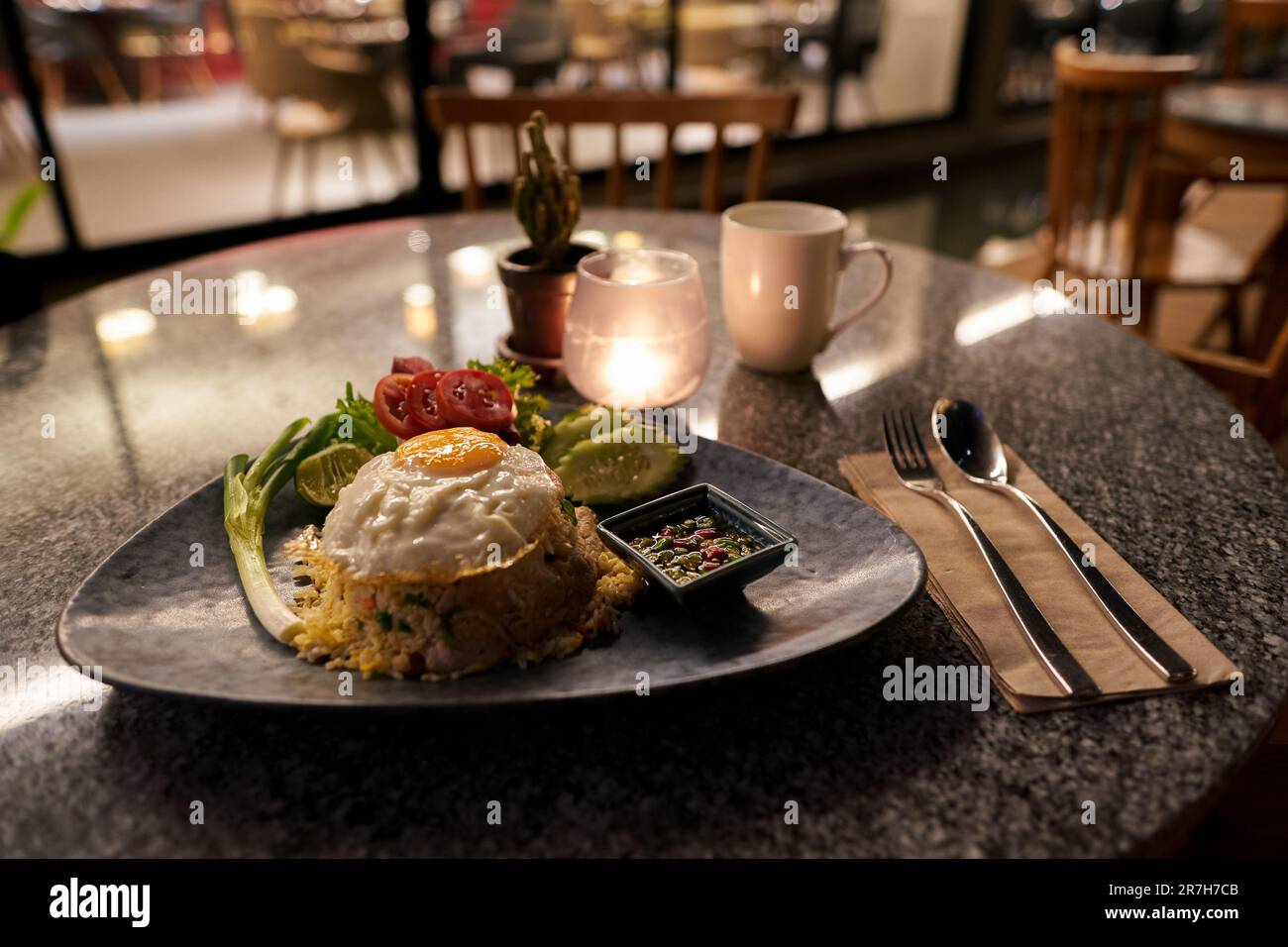 Thai style fried rice as served at restaurant in Thailand Stock Photo ...