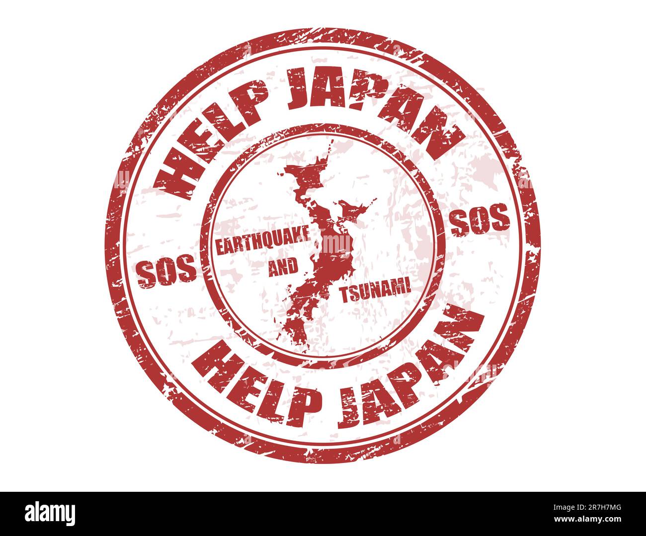 Red grunge rubber stamp with the text help Japan written inside the ...