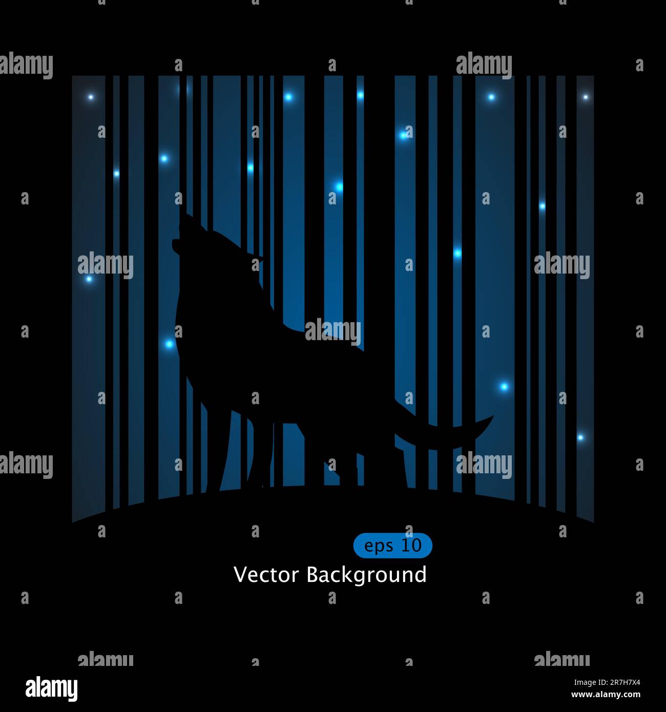 Vector picture about wolf barking on the moon on blue striped ...