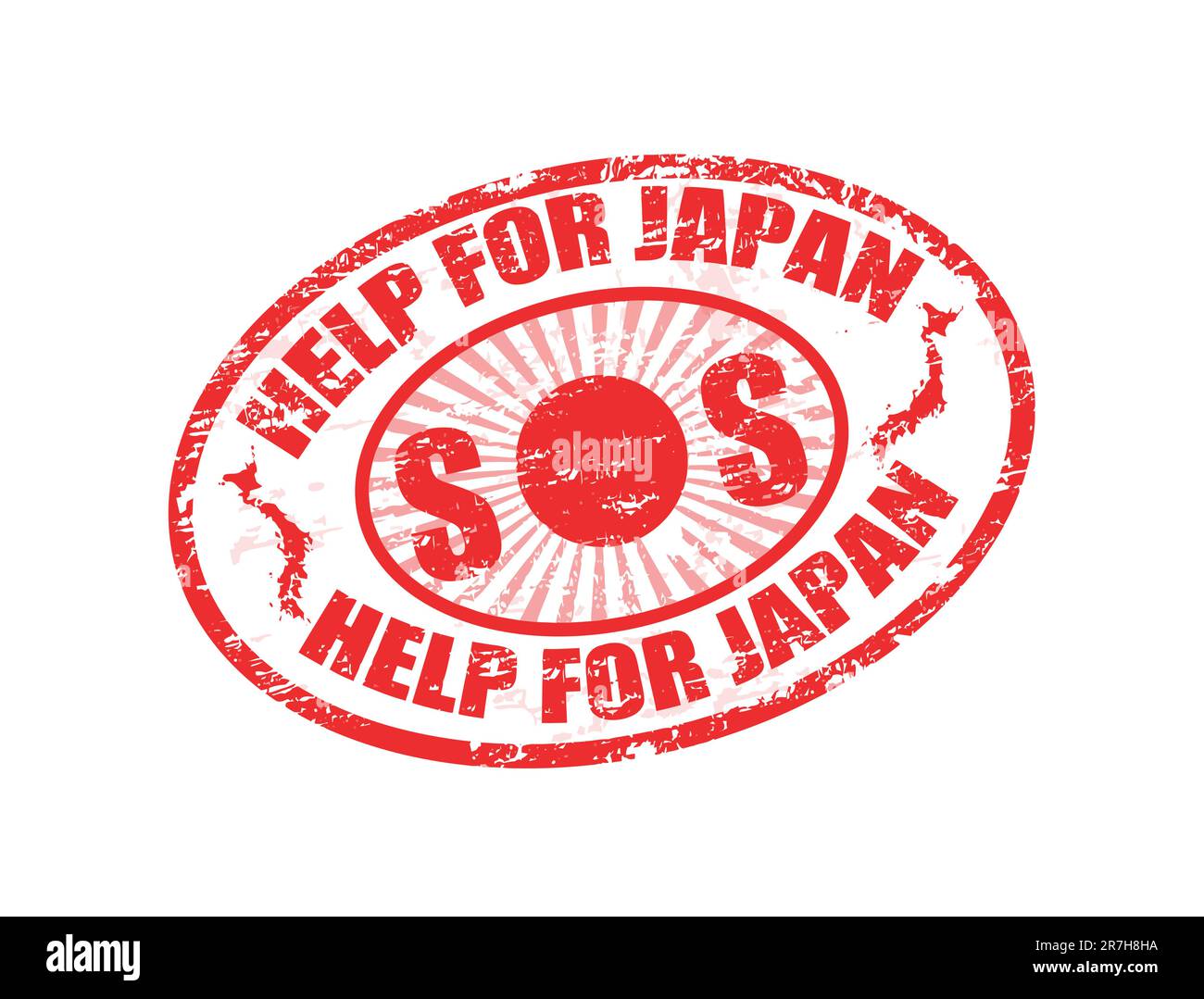 Red grunge rubber stamp with the text help for Japan written inside the ...