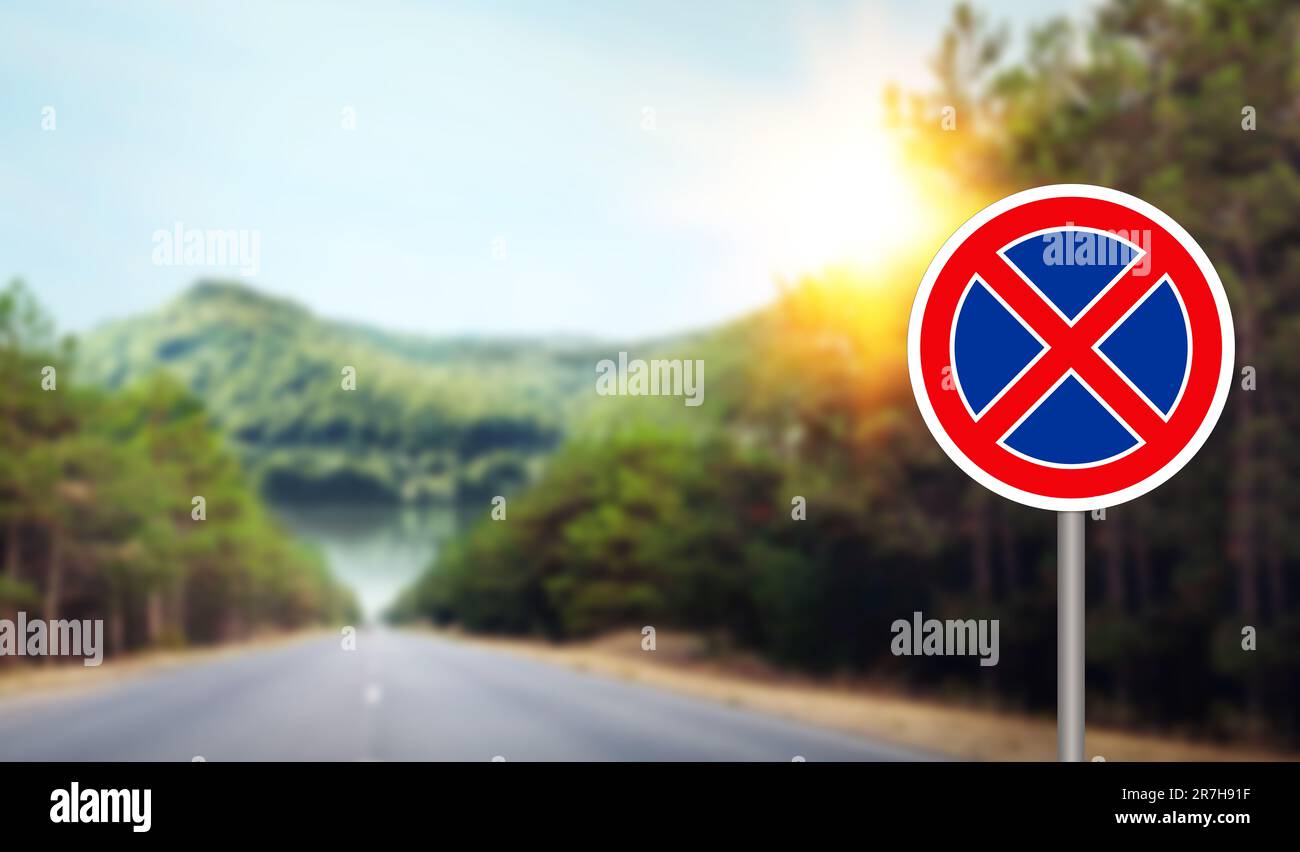 No Stopping road sign on highway, space for text Stock Photo - Alamy