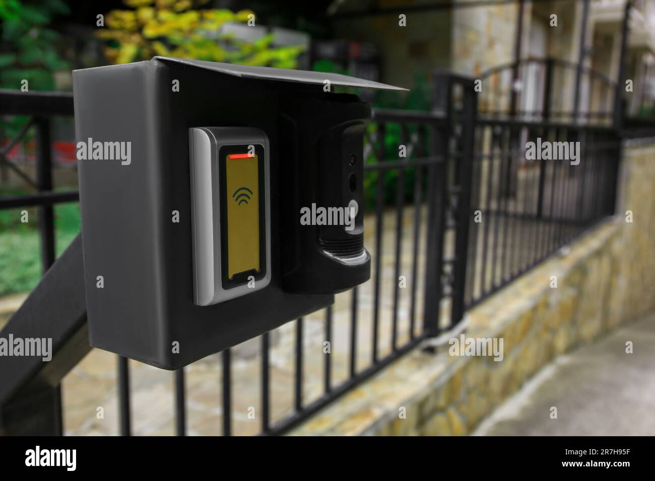 Parking intercom system outdoors, closeup. Space for text Stock Photo ...