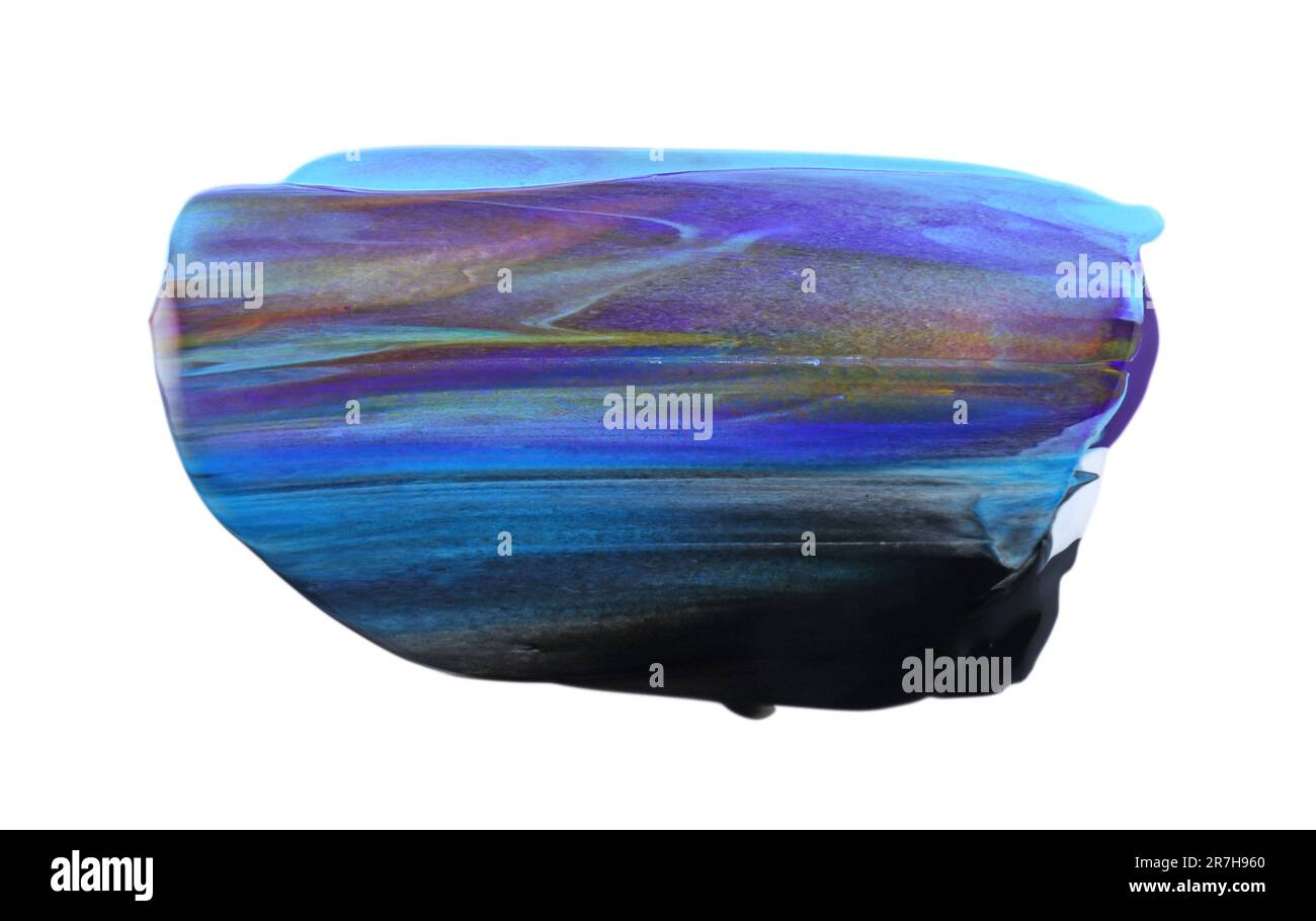 Light blue, purple, black and gold chameleon paint samples on white ...