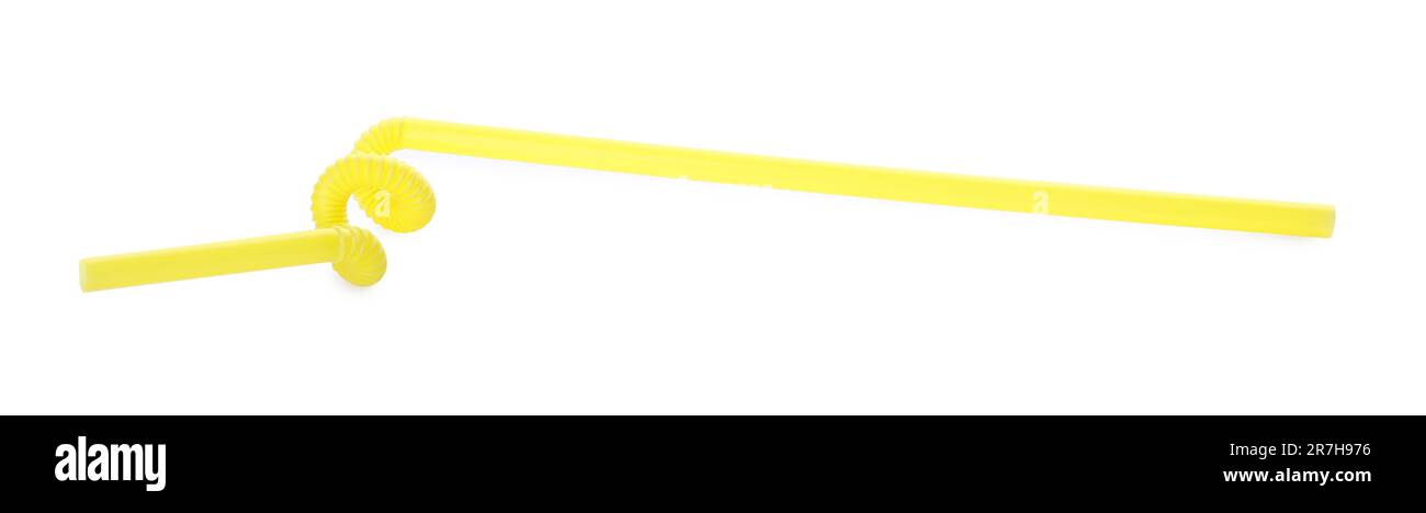 Yellow plastic cocktail straw isolated on white Stock Photo - Alamy