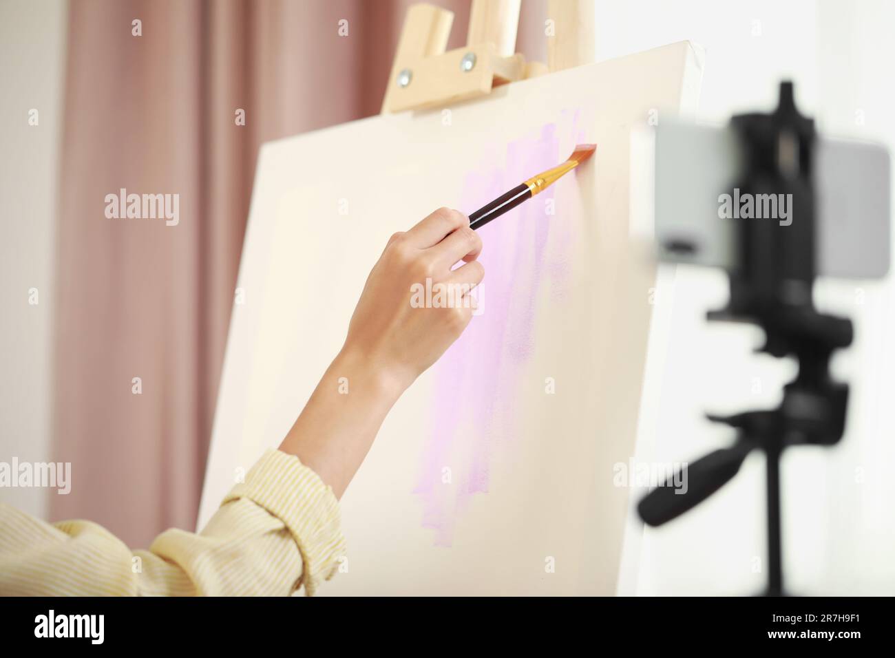 Teacher conducting online painting lesson at home, closeup. Time for ...