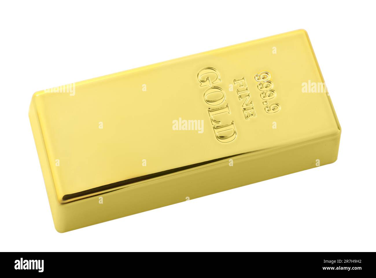 One shiny gold bar isolated on white, above view Stock Photo - Alamy