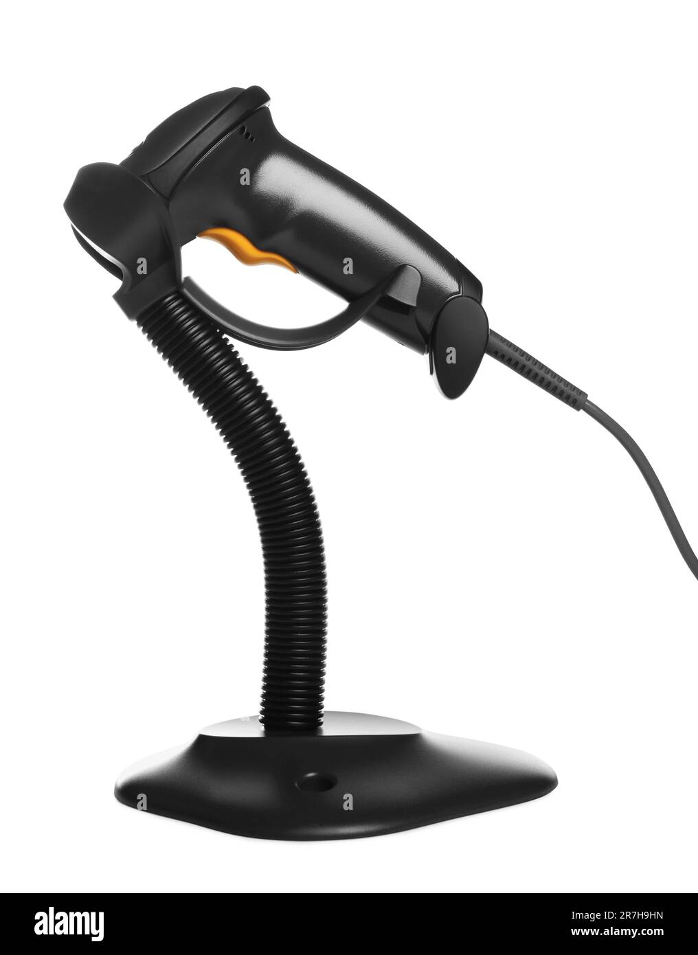 Stand with barcode scanner isolated on white Stock Photo - Alamy