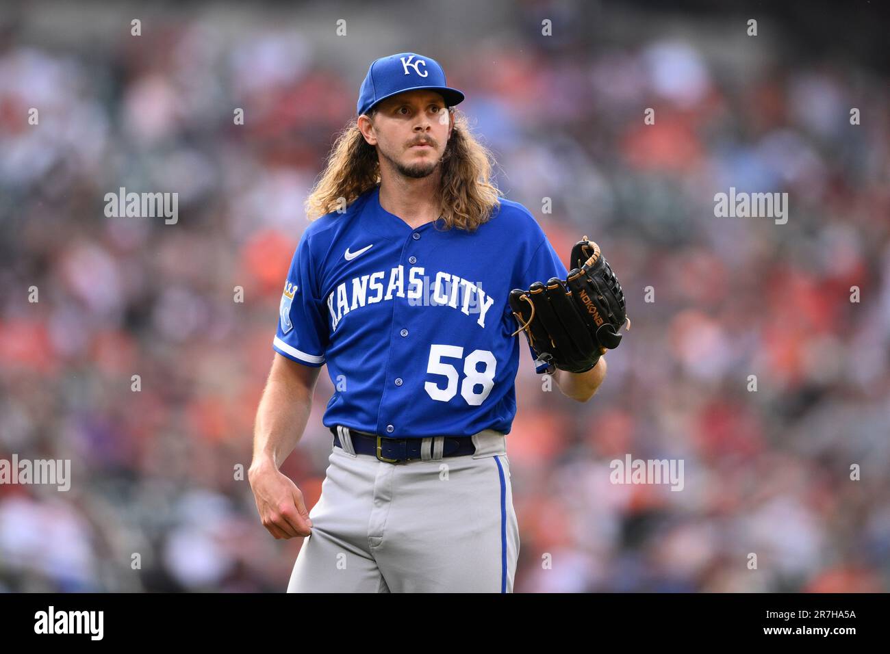 Kansas City Royals relief pitcher Scott Barlow (58) looks on during a ...