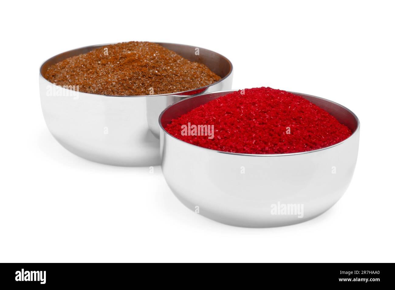 Bowls with food coloring on white background Stock Photo - Alamy