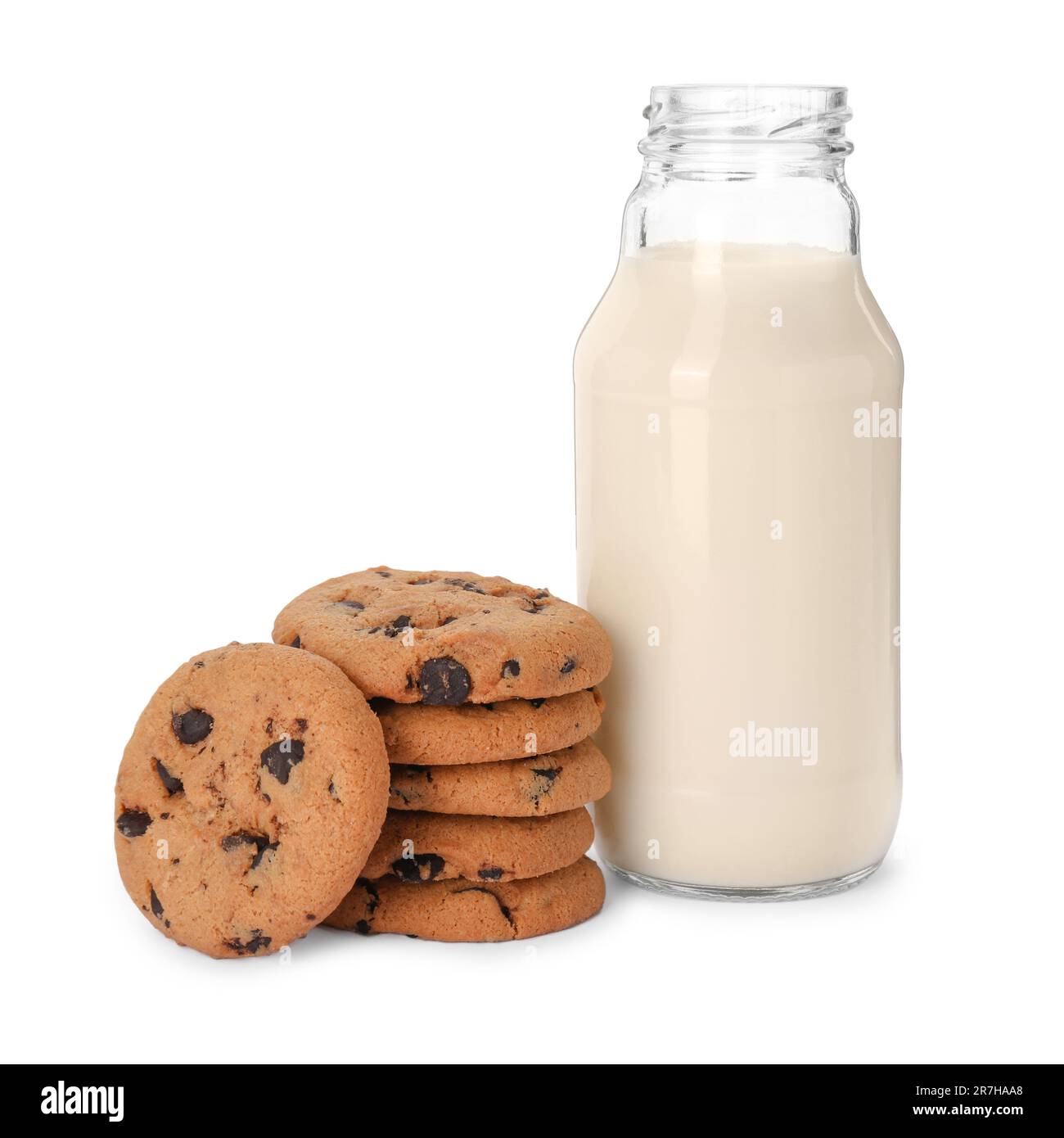 Delicious chocolate chip cookies and milk isolated on white Stock Photo ...