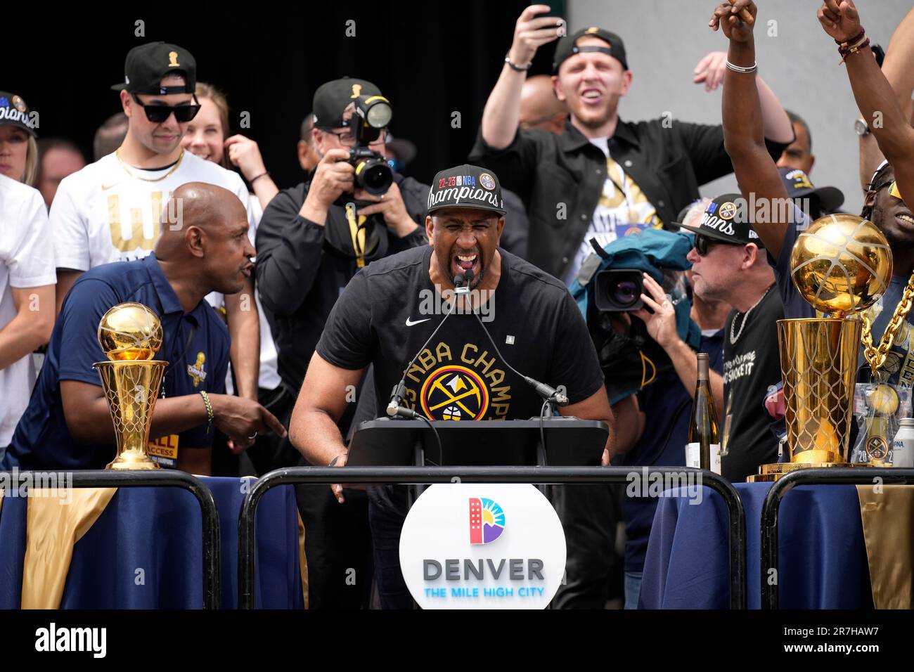 Denver Nuggets general manager Calvin Booth during a rally and parade ...