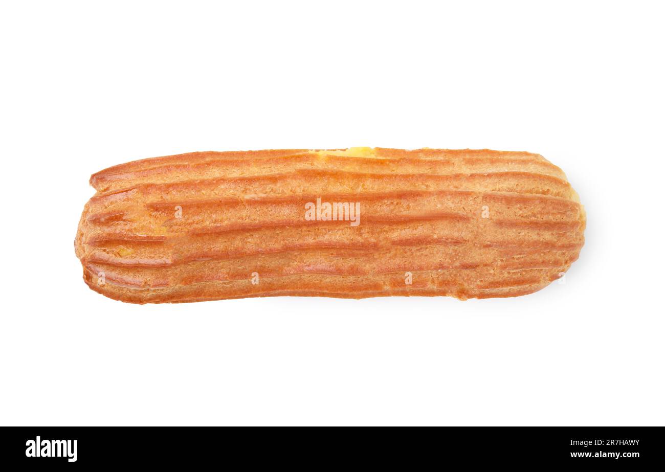 Delicious eclair isolated on white, top view Stock Photo - Alamy
