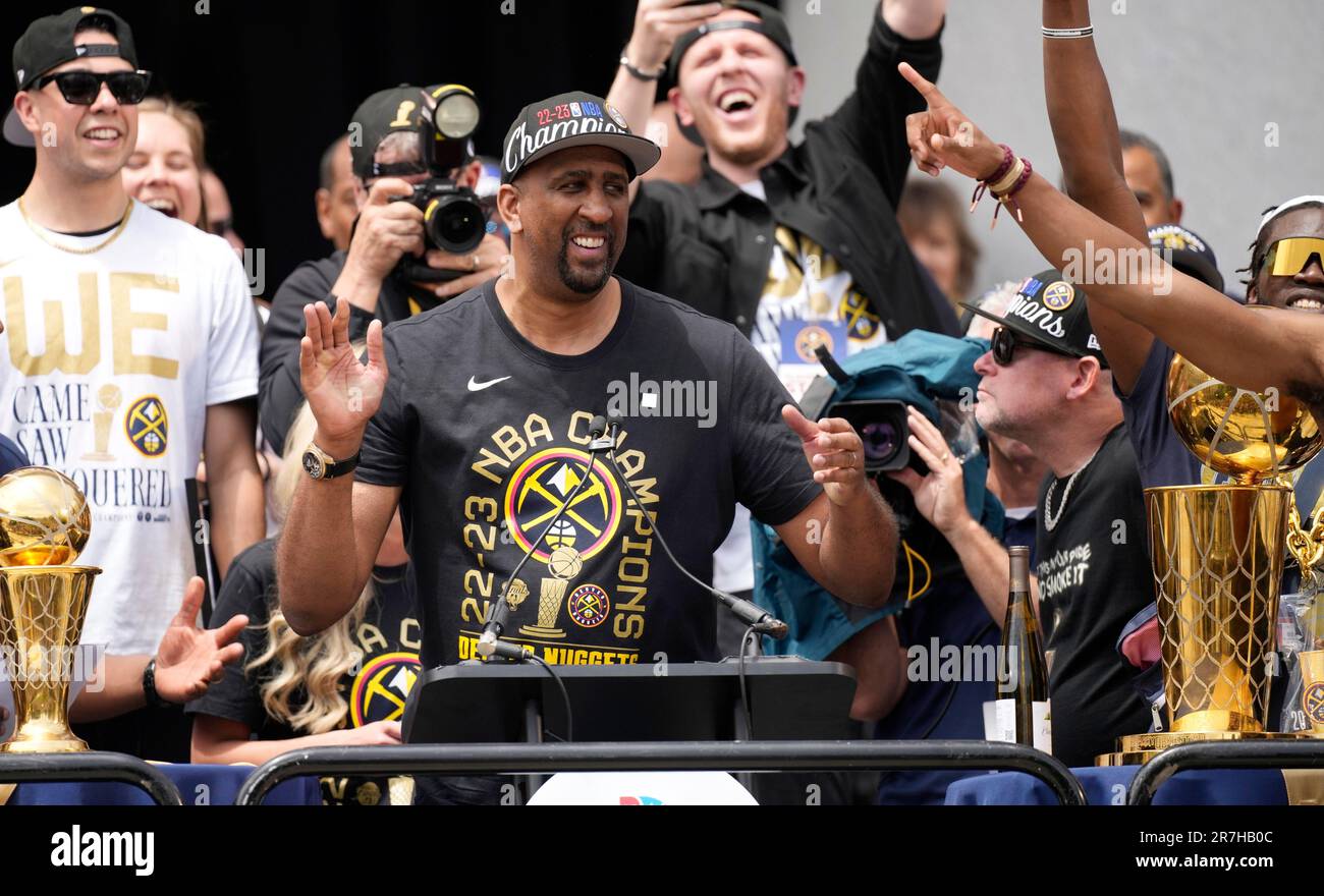 Denver Nuggets gneral manager Calvin Booth during a rally and parade to ...