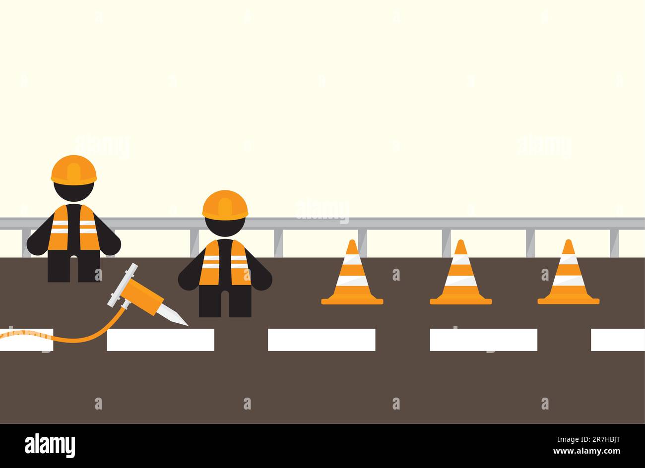 illustration of workmen and tools working on a road Stock Vector Image ...