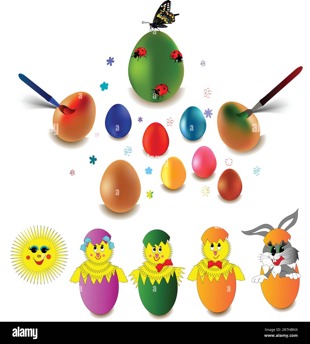 Set of Easter eggs, rabbit and chicken over white Stock Vector Image ...