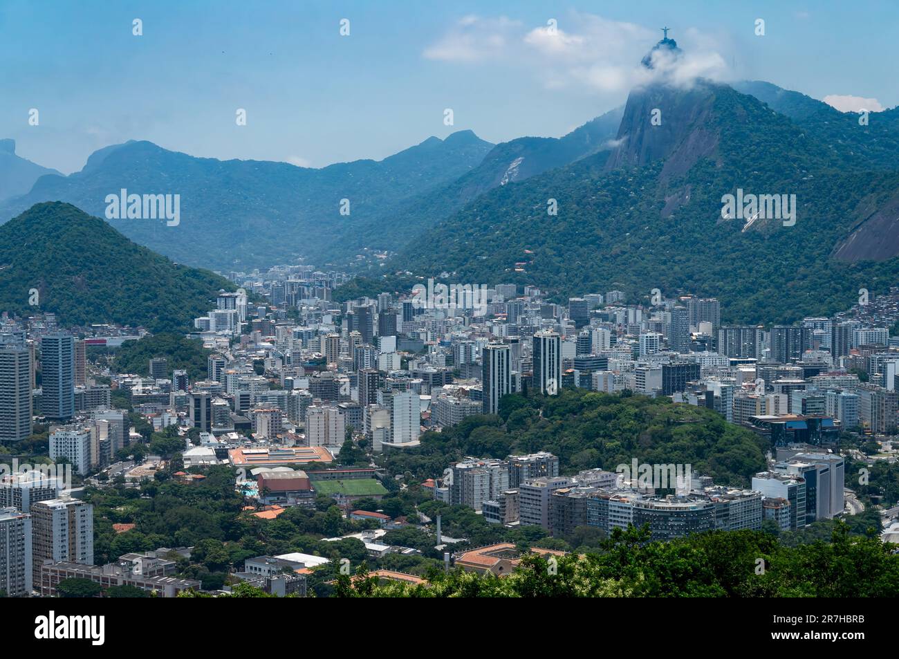 Aerial view of Urca and Botafogo districts as saw from the observation ...