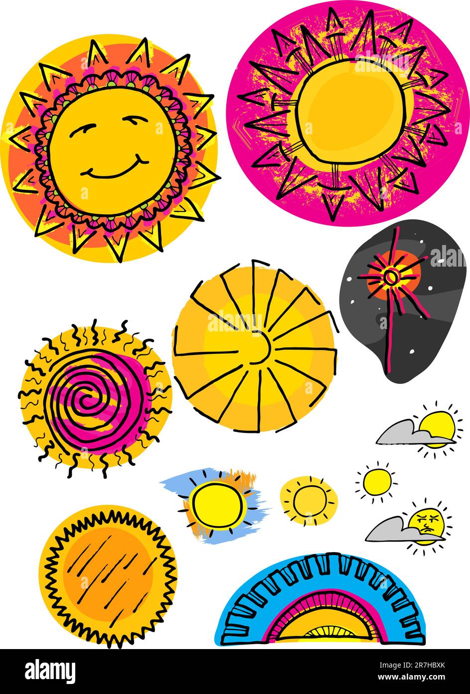 Set of 12 sun illustrations from space, the sky and sunset Stock Vector ...