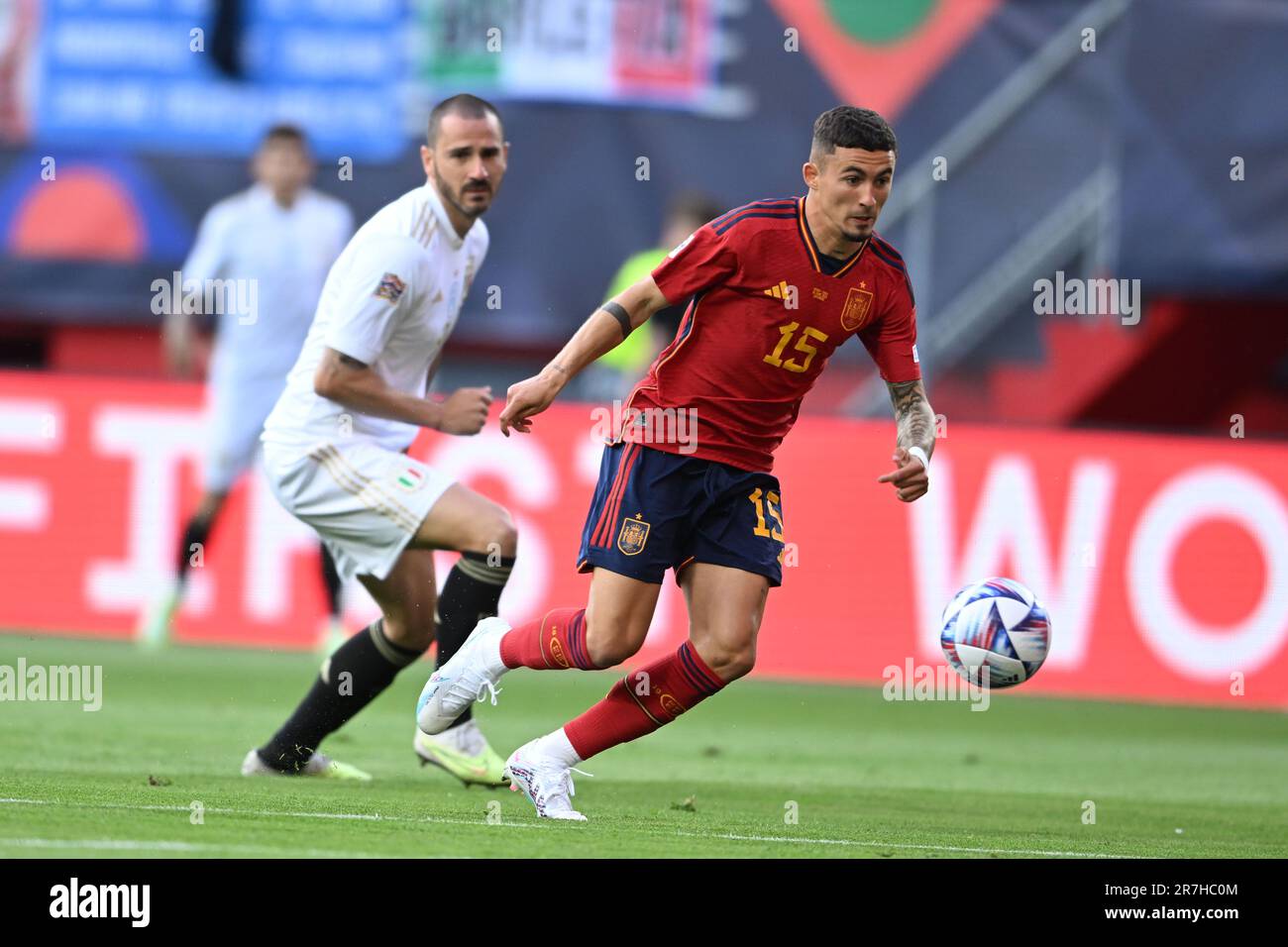 Yeremy Pino (Spain)Leonardo Bonucci (Italy) during the UEFA Nations ...