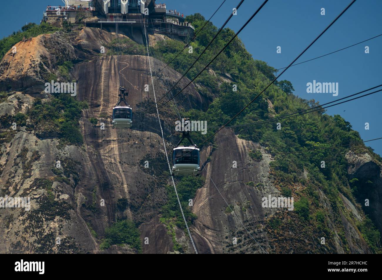 The Sugarloaf cable cars crossing each other middleway between ...