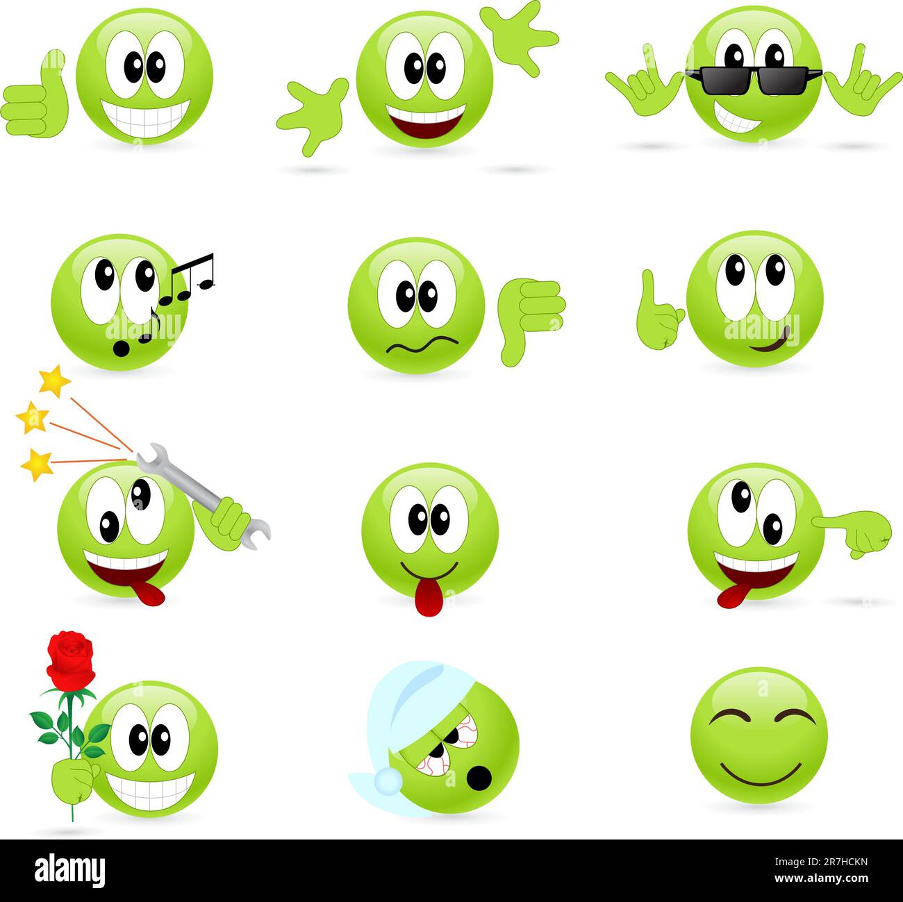 Set of cool smilies. Vector illustration, isolated on a white Stock ...