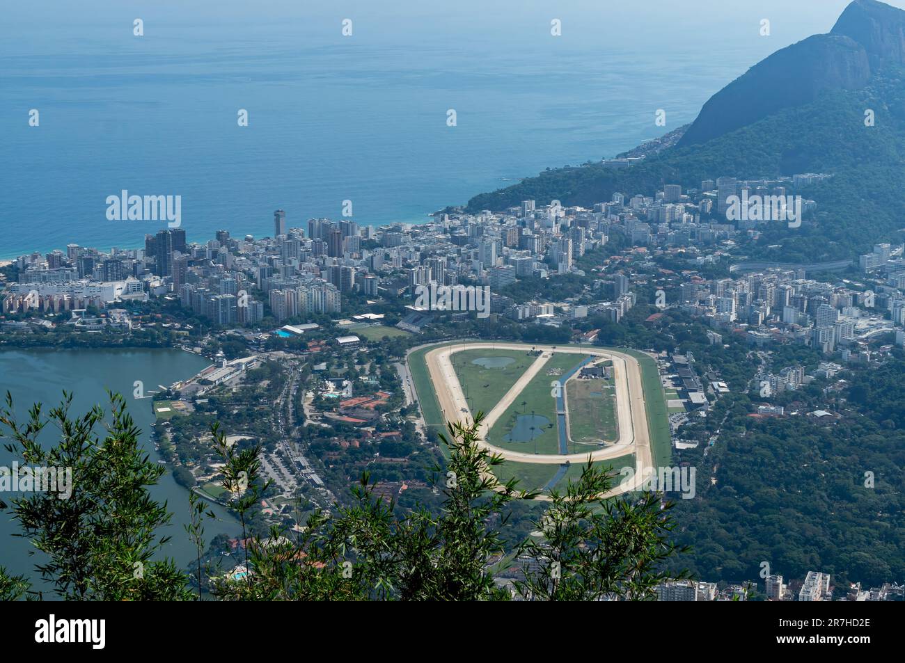 Aerial view of Leblon, Gavea and Lagoa districts with Jockey Club horse ...
