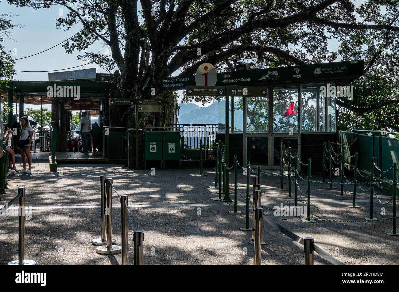 A closed tourist information booth located on the summit of Corcovado ...