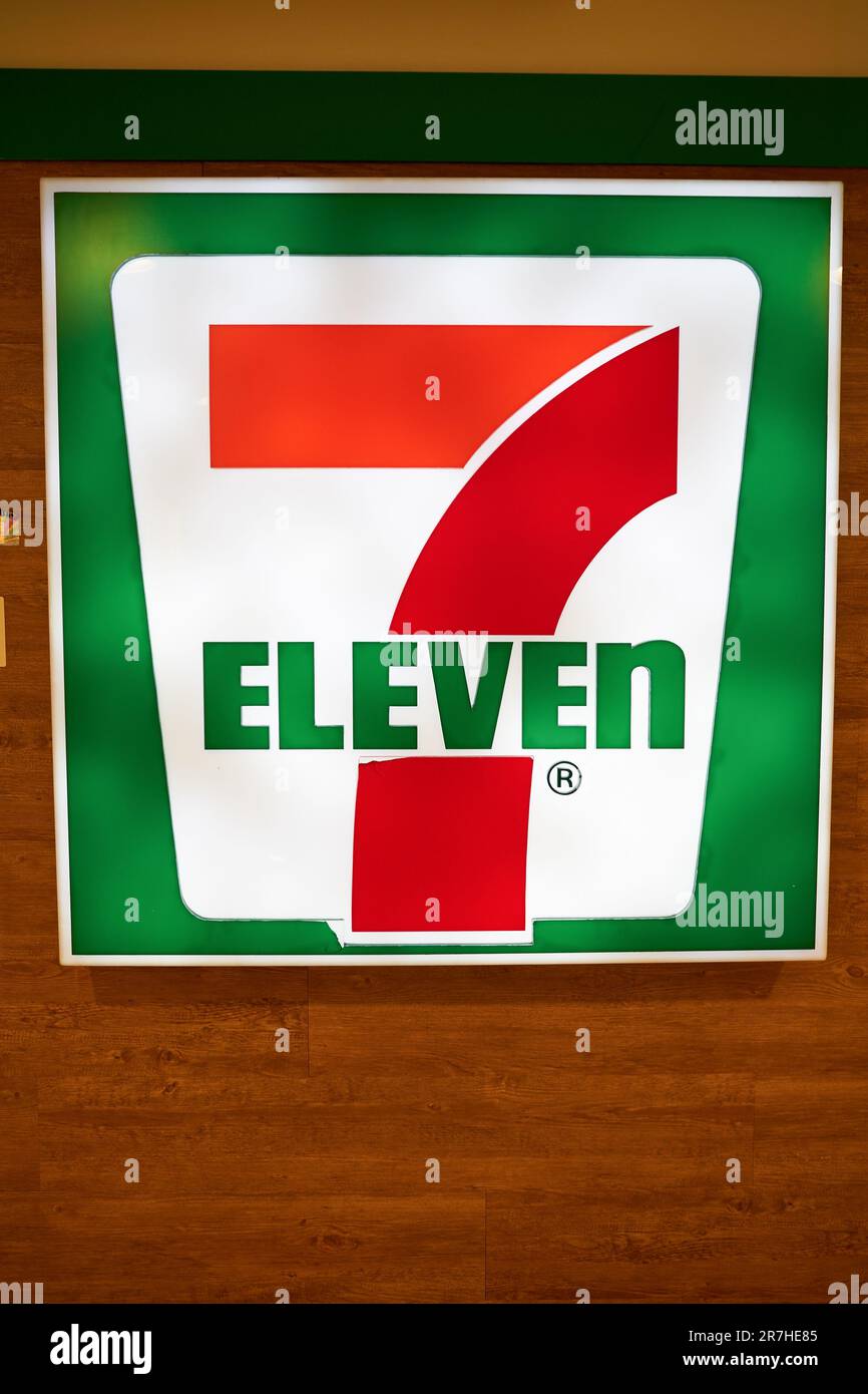 KUALA LUMPUR, MALAYSIA - CIRCA MARCH, 2023: close up shot of 7-eleven ...
