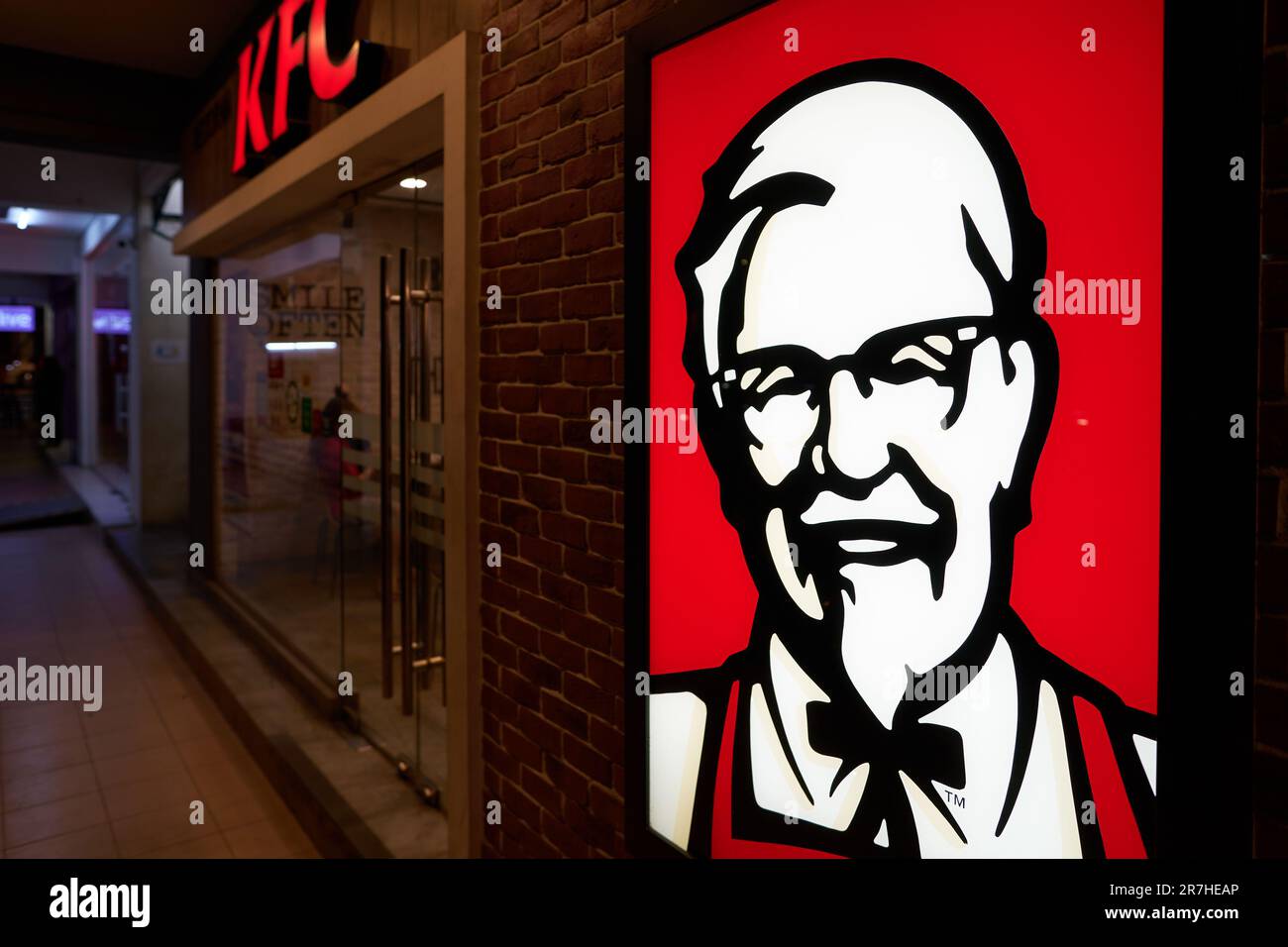 KUALA LUMPUR, MALAYSIA - CIRCA MARCH, 2023: KFC sign in front of a fast ...