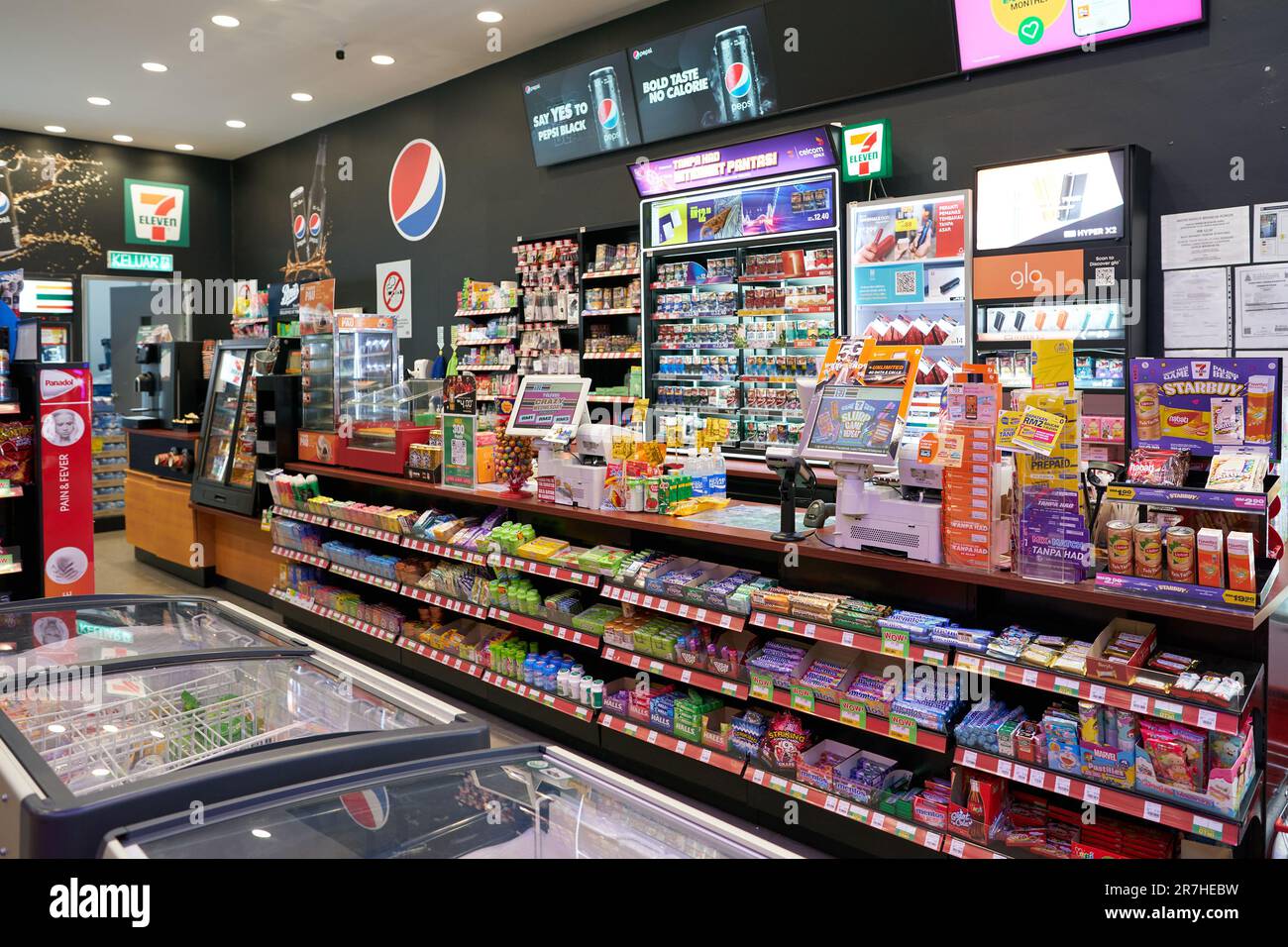 KUALA LUMPUR, MALAYSIA - CIRCA MARCH, 2023: interior shot of 7-eleven ...