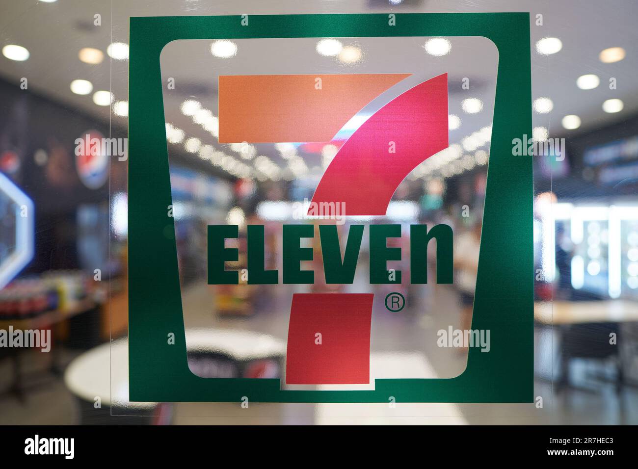 KUALA LUMPUR, MALAYSIA - CIRCA MARCH, 2023: close up shot of 7-eleven ...