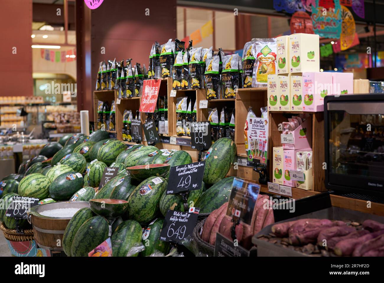 BANGKOK, THAILAND - CIRCA APRIL, 2023: watermelons on display at Tops ...