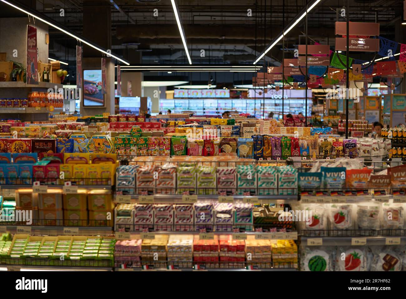 BANGKOK, THAILAND - CIRCA APRIL, 2023: interior shot of Tops Food Hall ...