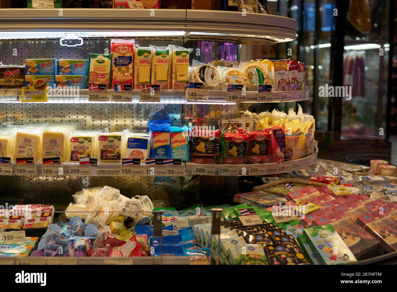 BANGKOK, THAILAND - CIRCA APRIL, 2023: various cheeses on display at ...