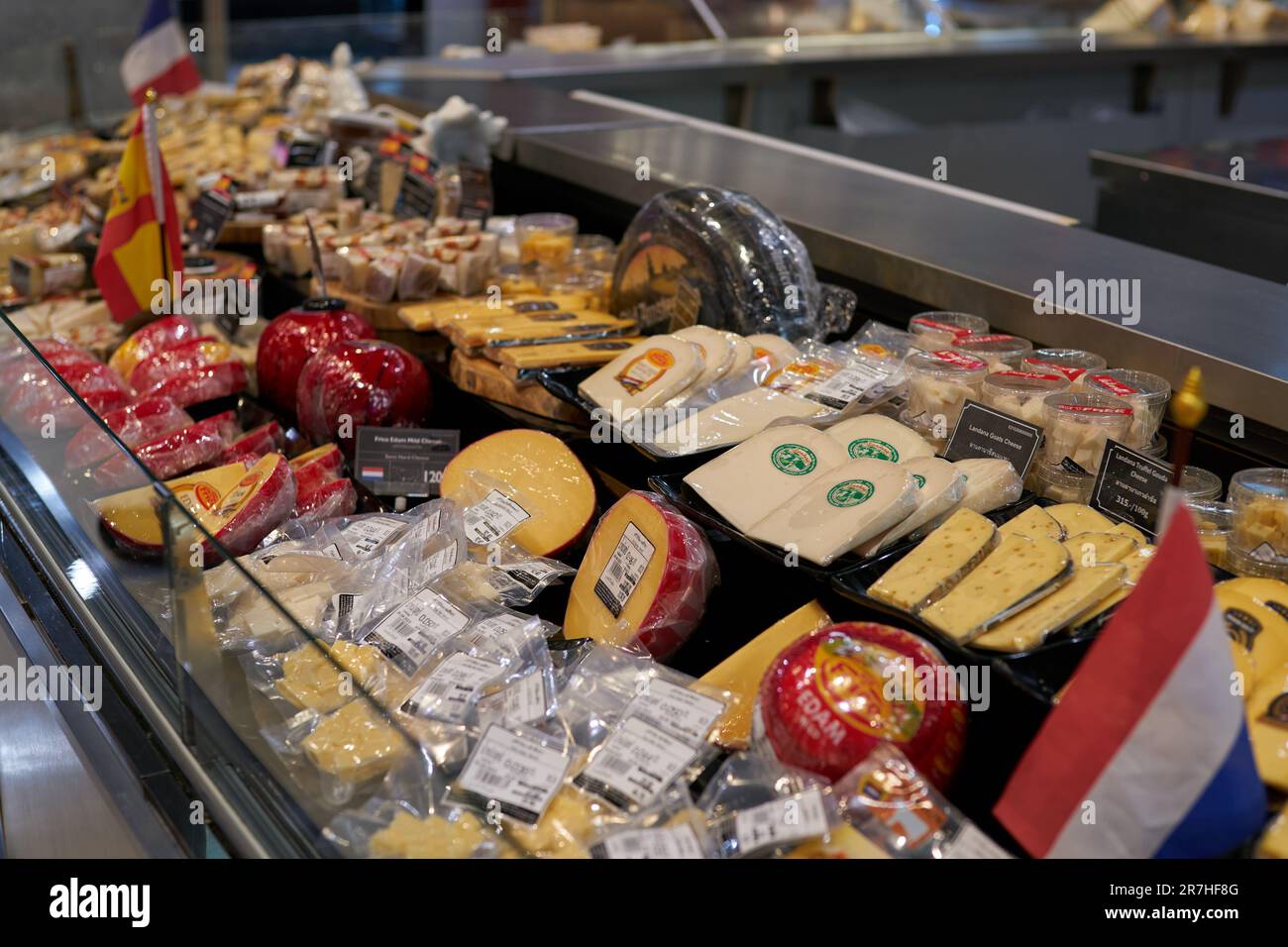 BANGKOK, THAILAND - CIRCA APRIL, 2023: various cheeses on display at ...