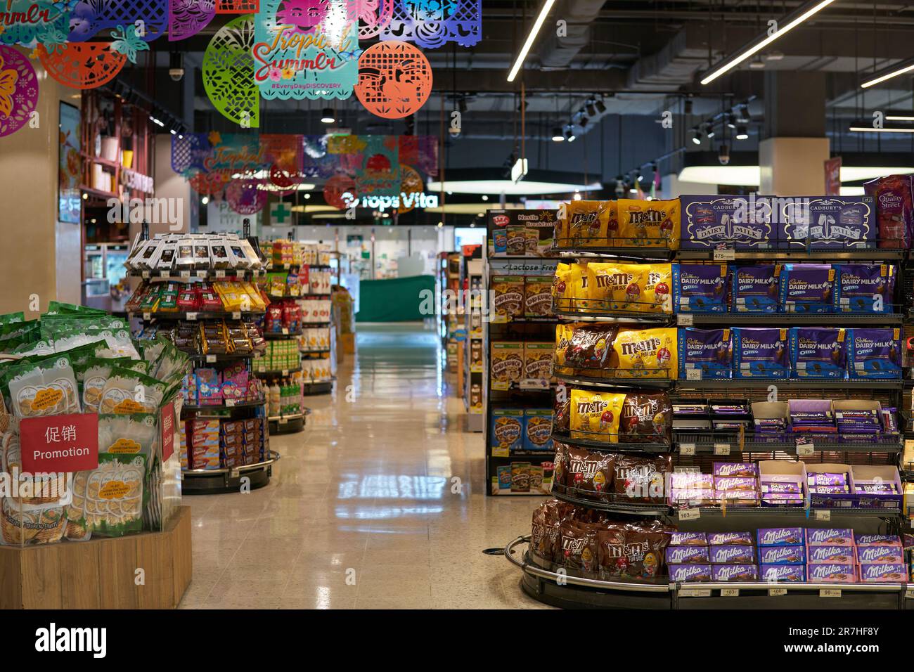BANGKOK, THAILAND - CIRCA APRIL, 2023: interior shot of Tops Food Hall ...