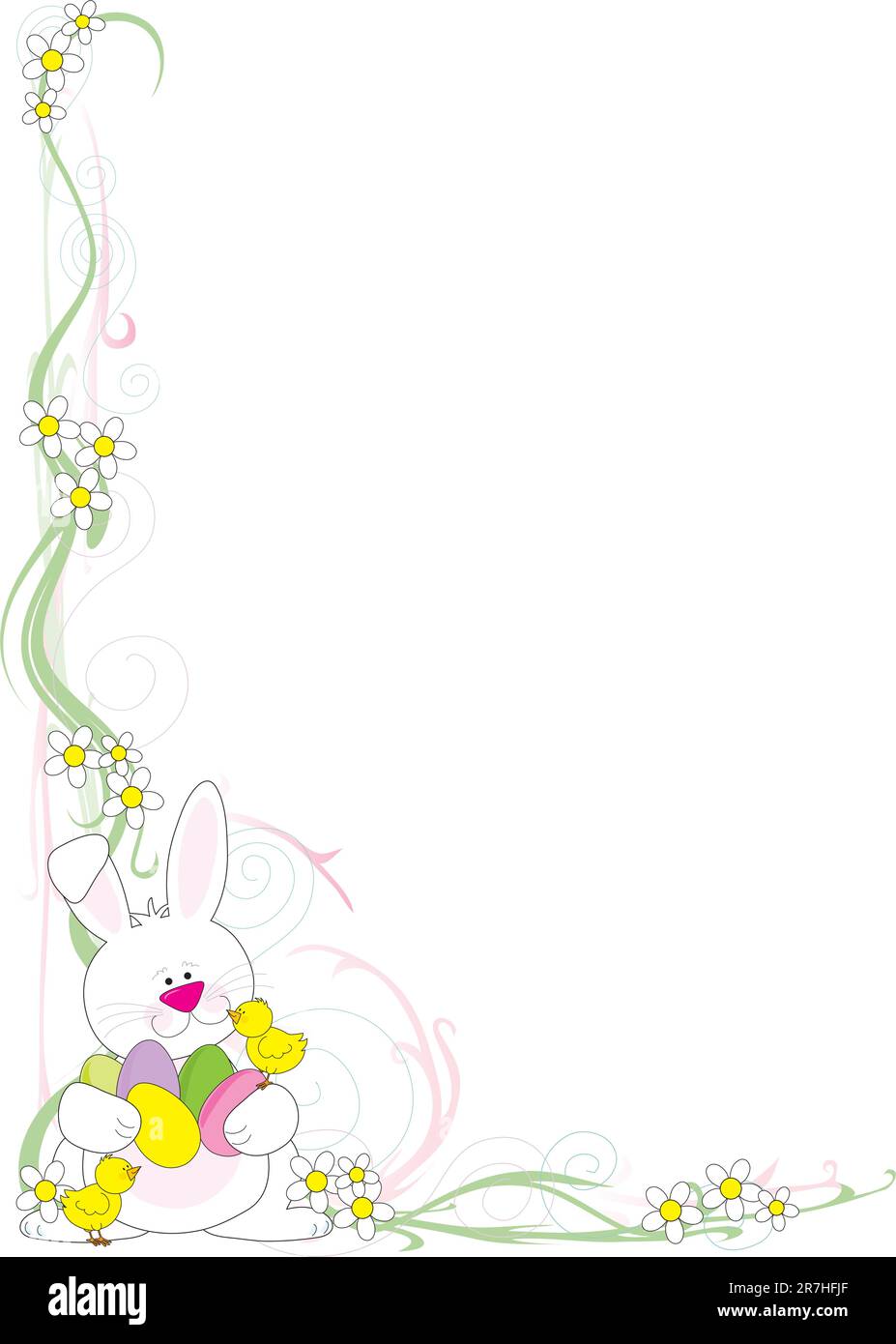 A frame or border featuring an Easter Bunny wit h chicks and Easter ...