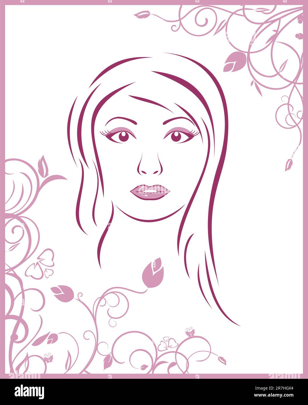 Illustration girl face with floral background - vector Stock Vector ...