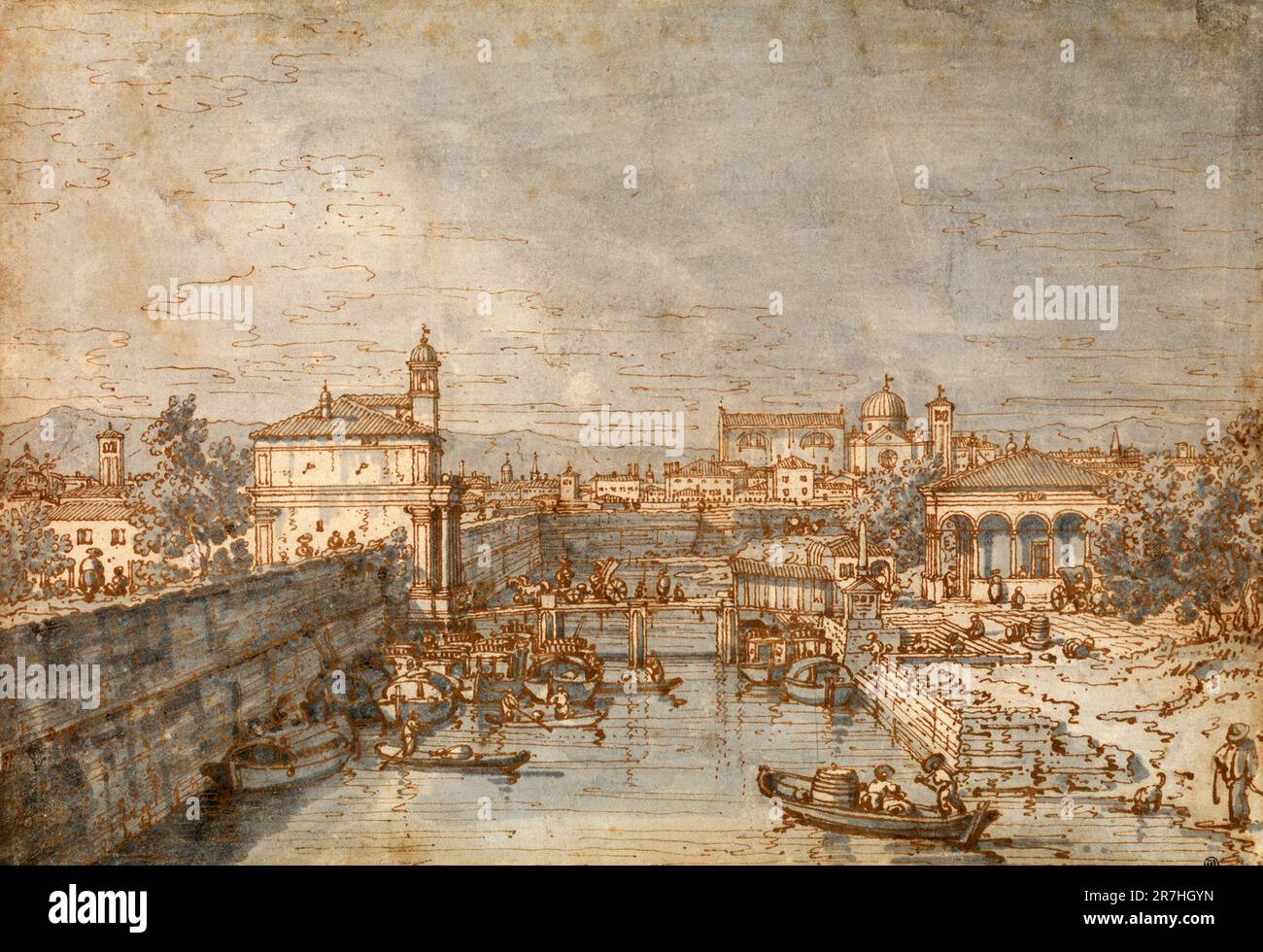 The River Bacchiglione and the Porta Portello in Padua sketched by the ...