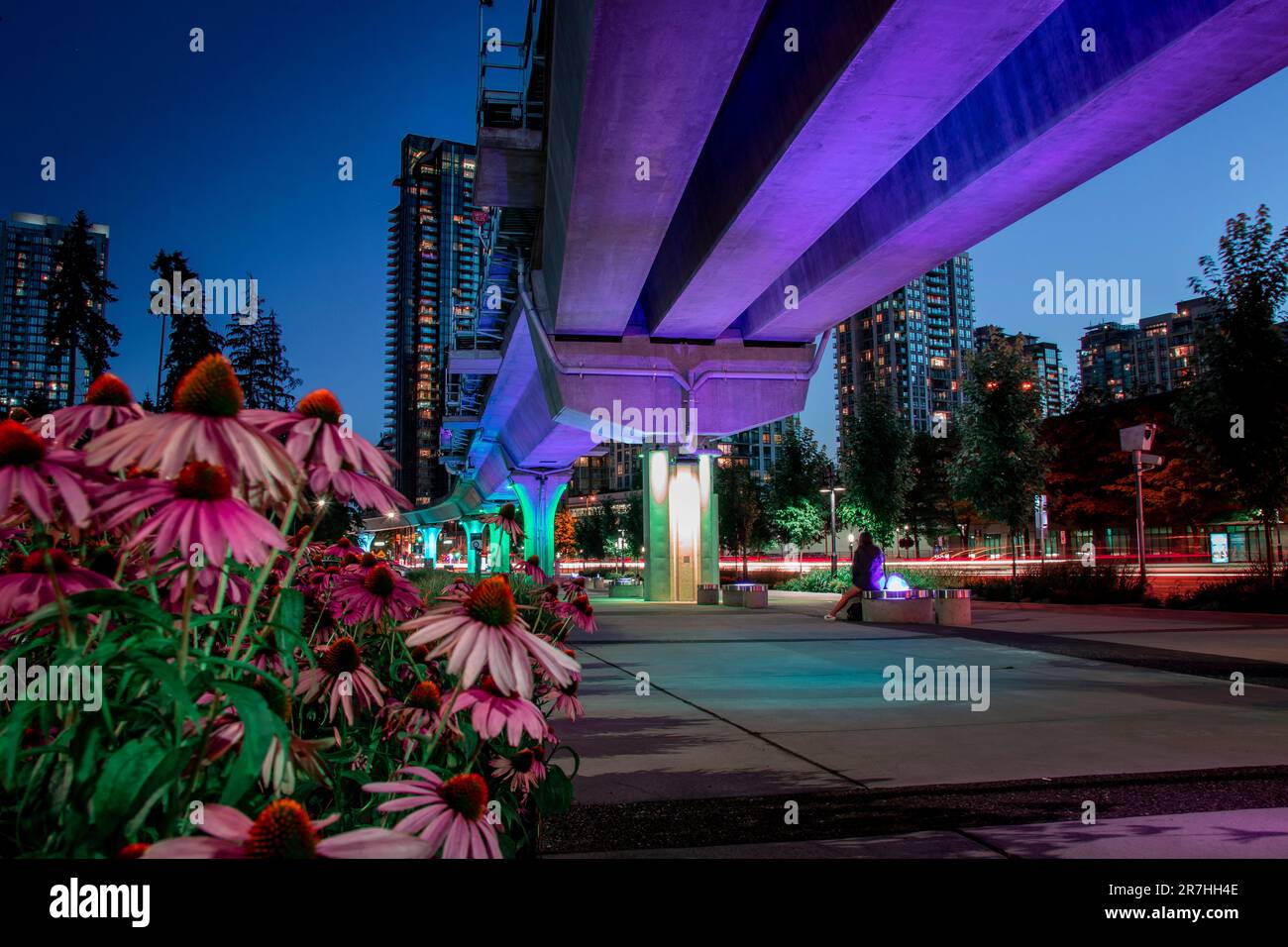 The metropolitan area is illuminated with vibrant lighting and features ...